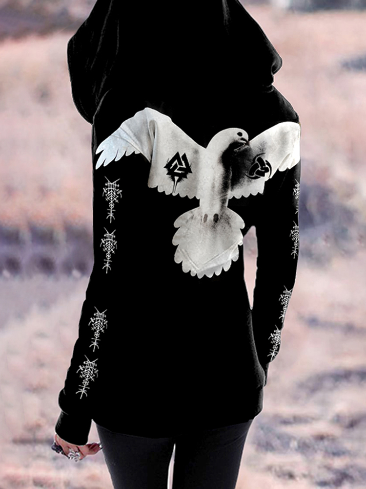 Tribal Viking Pigeon Goth Art Retro Zip Hoodie