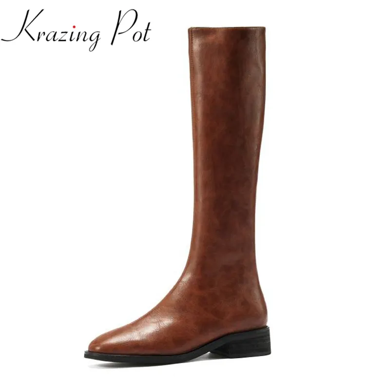 Qengg Pot cow leather round toe modern keep warn office lady equestrian ...
