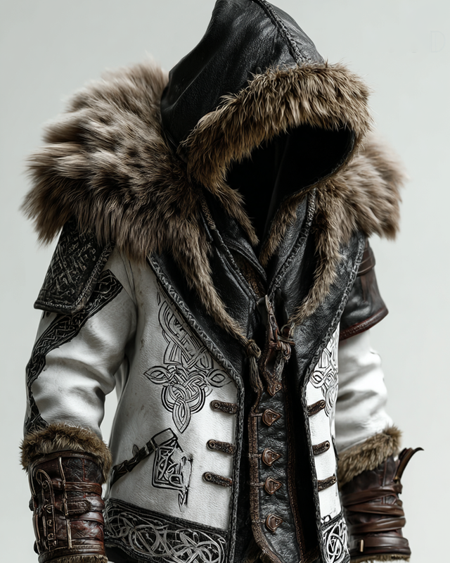 Men's Autumn/Winter Viking Nordic Embroidery Thickened Warm Hooded Cape8054