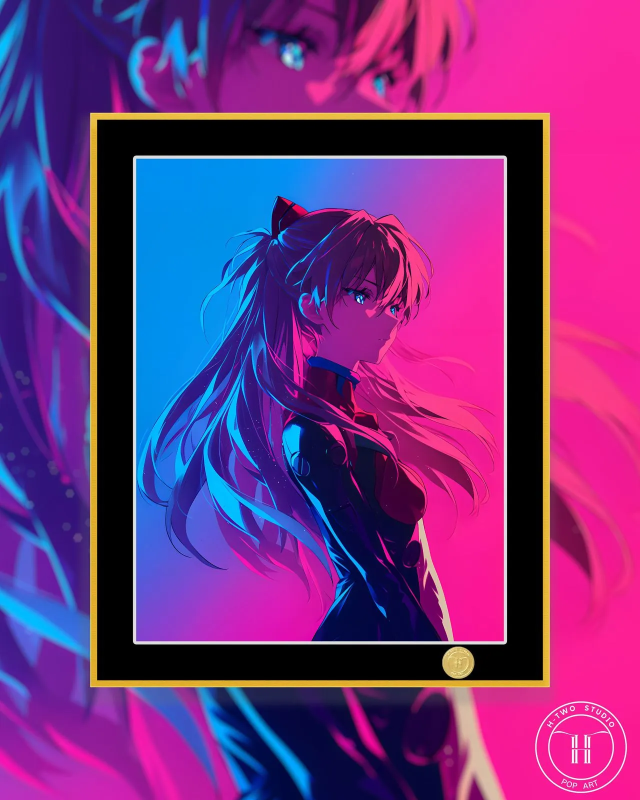 Blue & Pink Asuka Langley Soryu Decorative Painting - (EVA) Neon ...