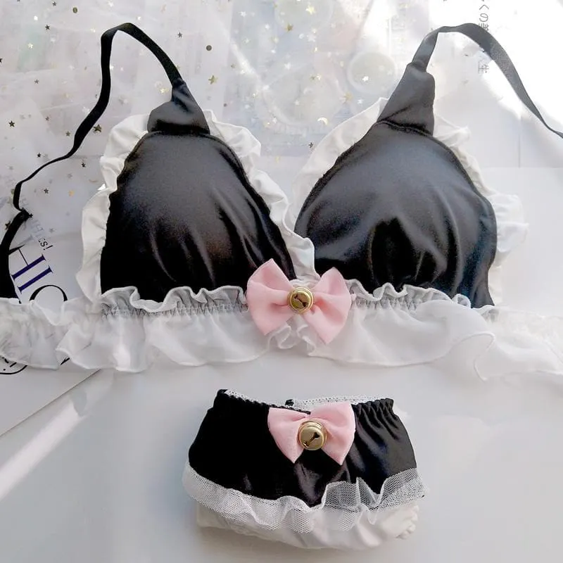 Cute Anime Black Cat Stereoscopic Bowknot Lolita Bra Set SP15412