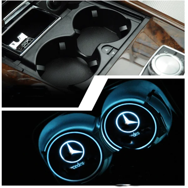 Led Car Logo Cup Lights up Holder USB Charging 7 Colors Changing