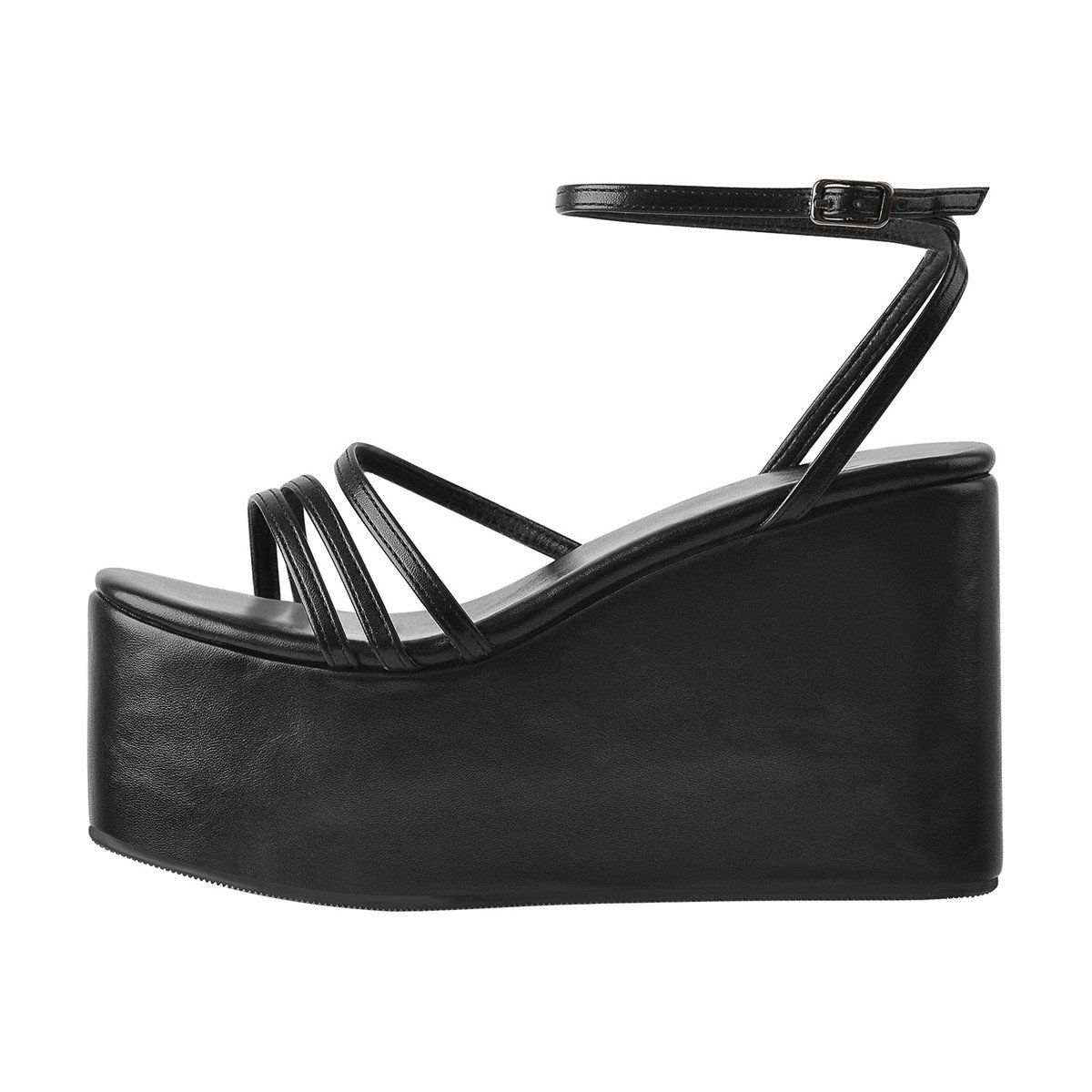 Goth Wedge Platform Black Slingback Ankle Strap Sandals