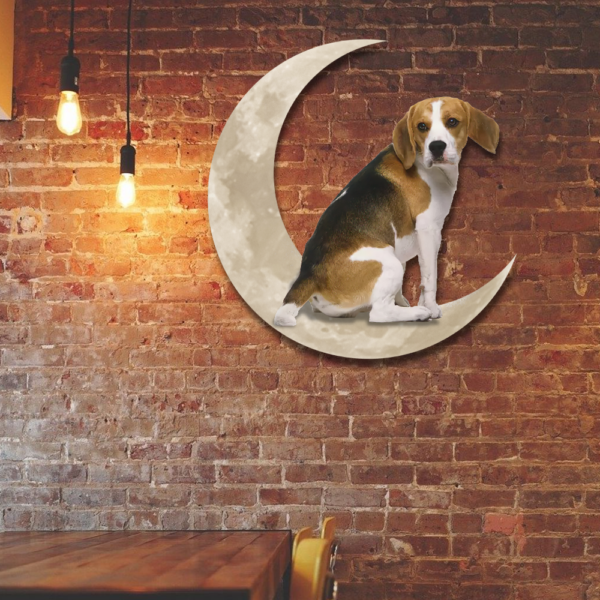 Beagle Dog And Moon Hanging Metal Sign