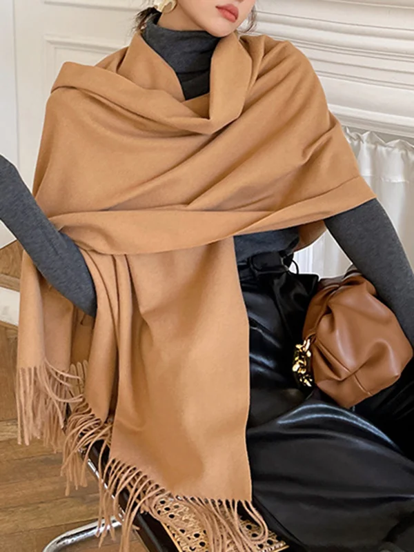 Cozy Tasseled Shawl and Scarf Set for Warmth