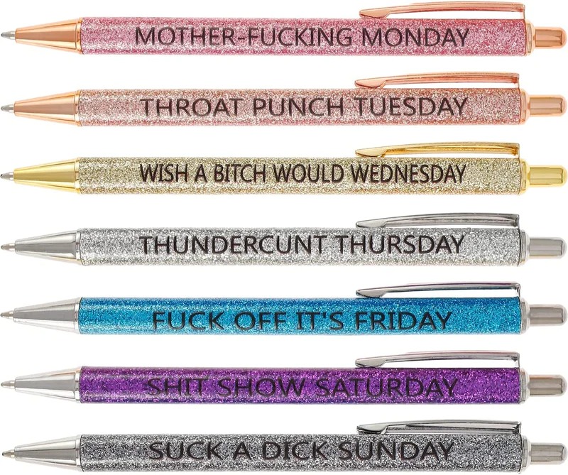 Swear Word Daily Pen Set-7pcs Funny black ink Pens Dirty Cuss Word Pens ...