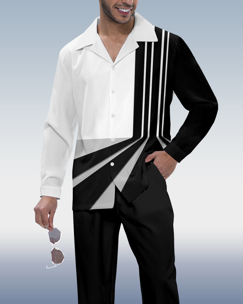 Men's Color Block Long Sleeve Shirt Walking Suit 380