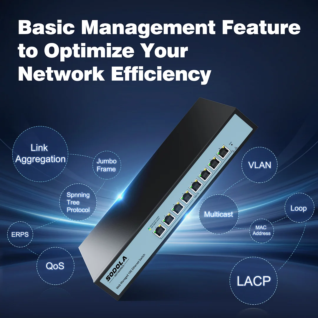 8 Port 10Gb Easy Web Managed Switch, 8 x 10G RJ-45 Ports, 160Gbps ...