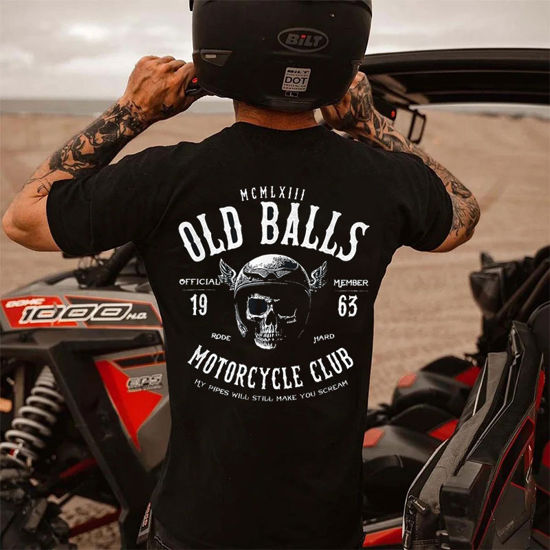 OLD BALLS MOTORCYCLE CLUB Helmet Skull Print Men's T-shirt