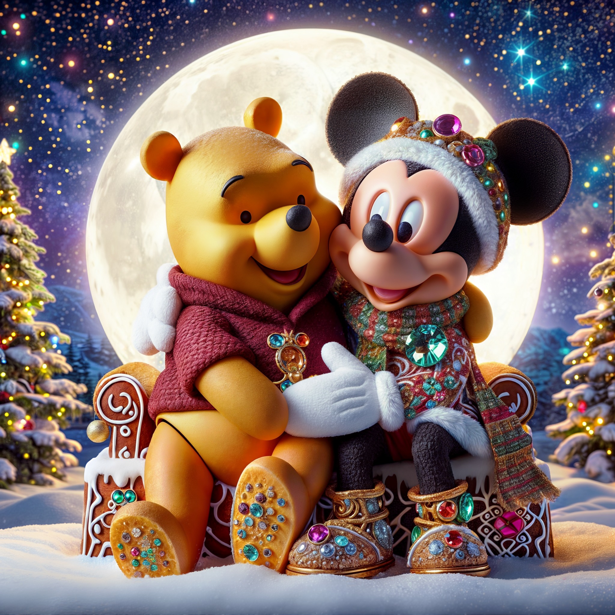 Winnie the Pooh and Mickey Mouse (velvet cloth) AB drill full round ...