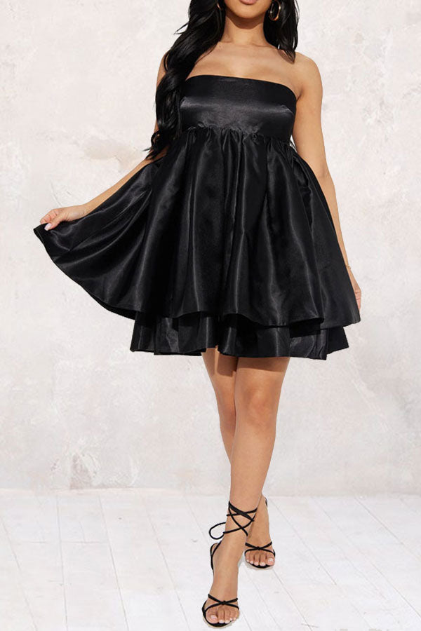 Solid Color Girly Layered Ruffle Mini Dress