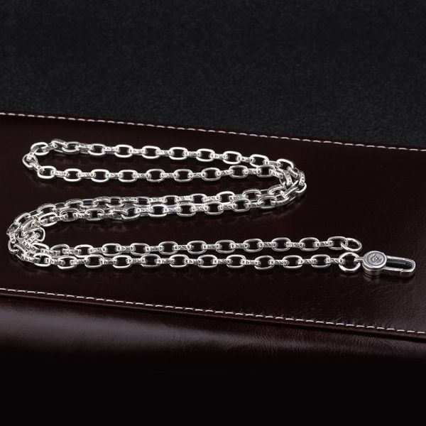 Sterling Silver Simple Six Characters Ring Clasp Necklace