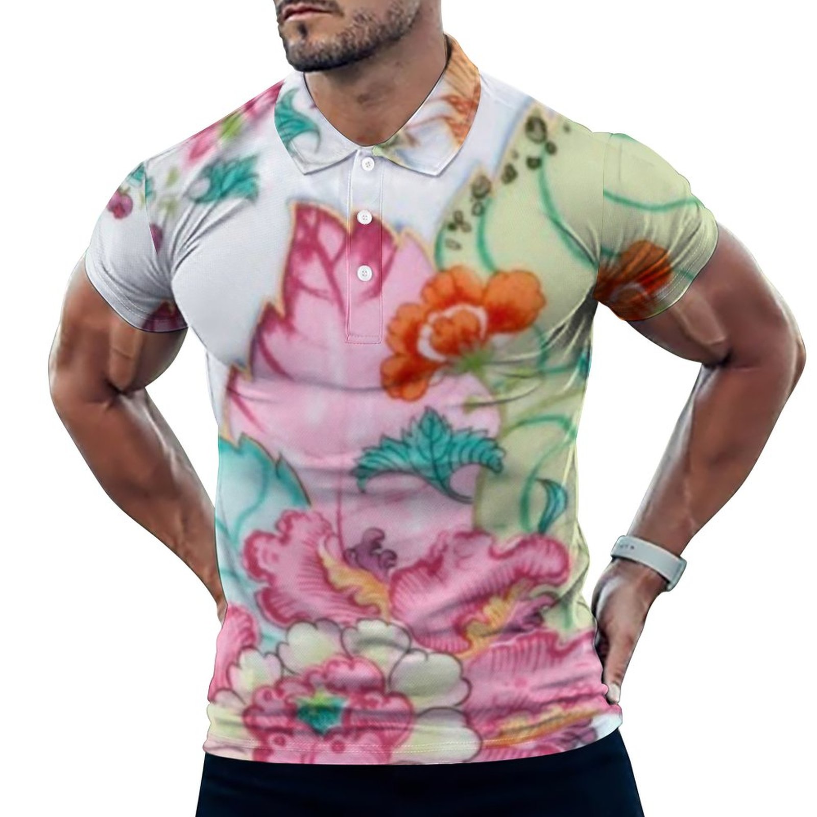 Antique Chinoiserie China Porcelain Bird, Men's Casual Print Golf Polo ...