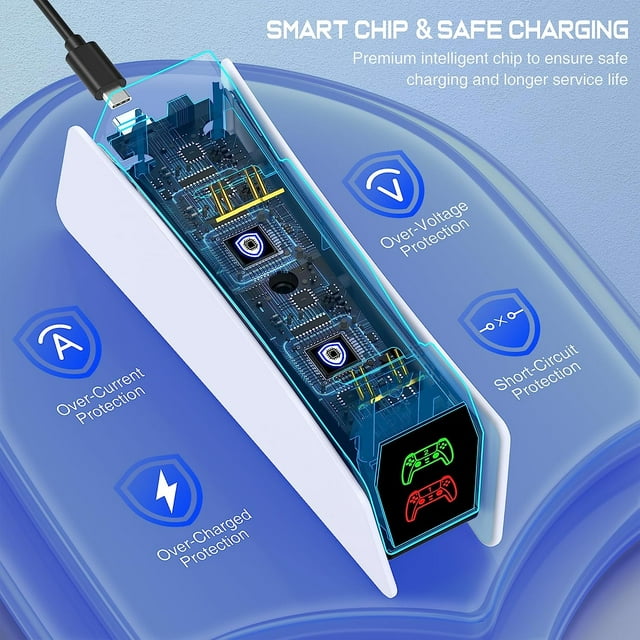 PS5 Controller Charging Station with RGB Lights and Switch, PS5 ...