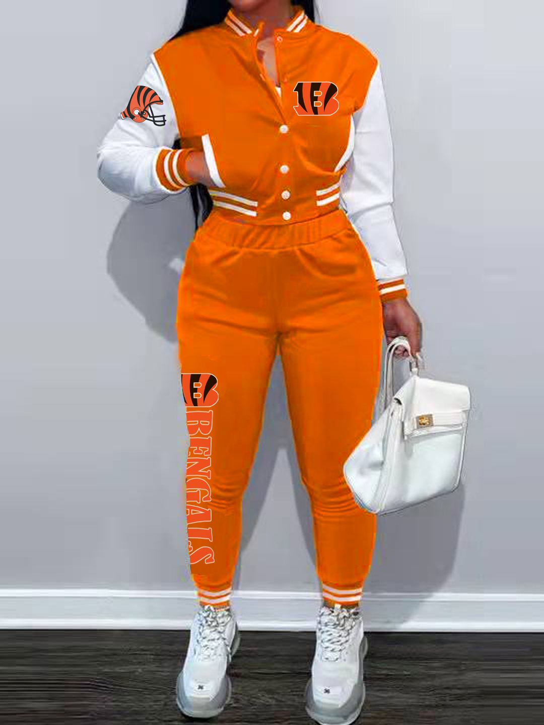 Cincinnati Bengals Women's Tracksuit Cropped Jacket Sweatpants Outfits