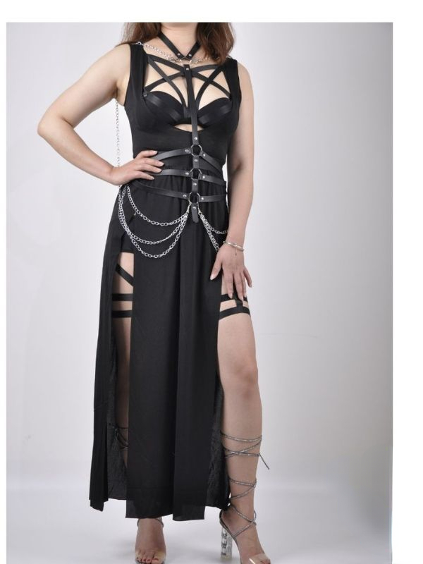 Gothic Dark See Through Slit Bandaged Chains Dress