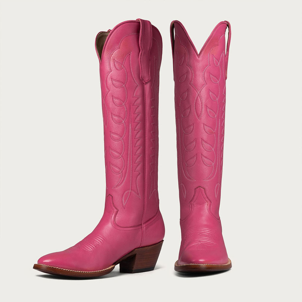 Hot Pink Stitching Patterns Chunky Heel Cowgirl Boots for Women