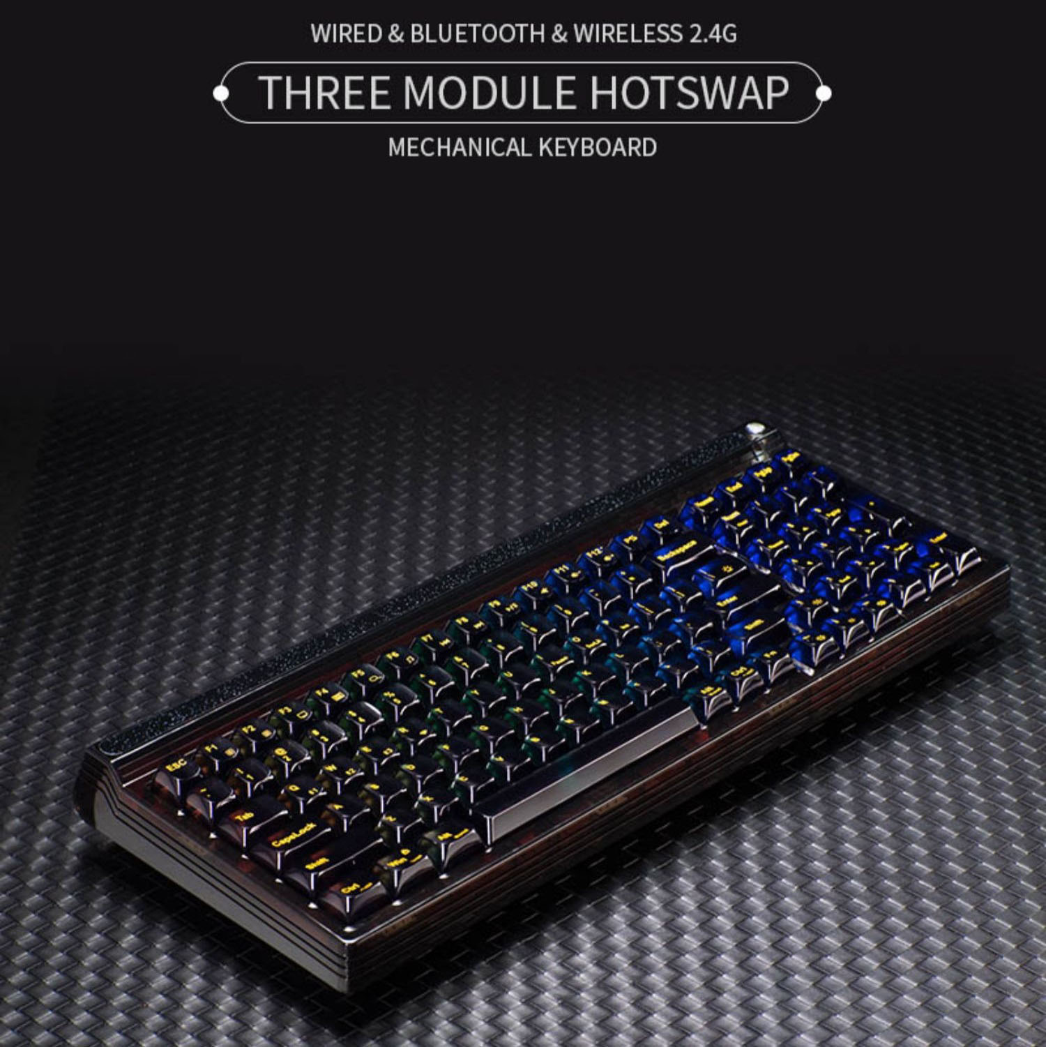 Three-mode RGB black transparent customized mechanical keyboard