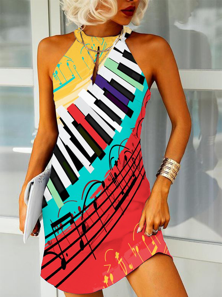 Music Notes And Piano Keys Art Mini Dress