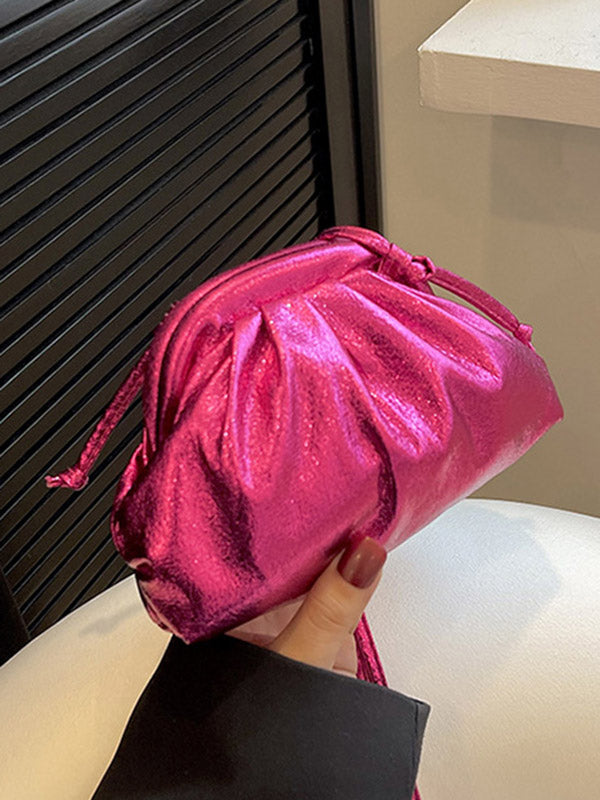 Pleated Shiny Solid Color Handbags Crossbody Bags