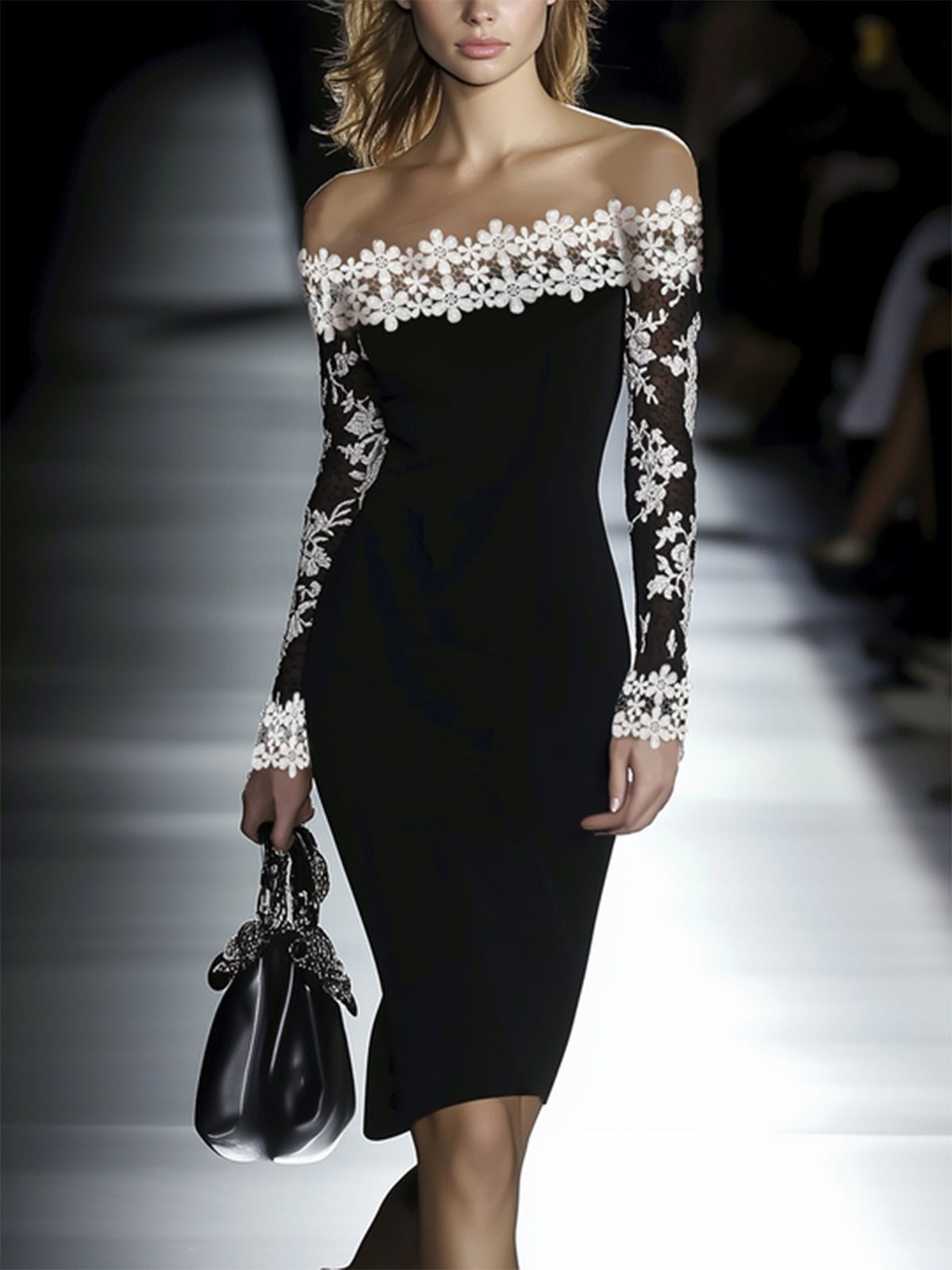 Shipping Lace Neckline Hip Dress