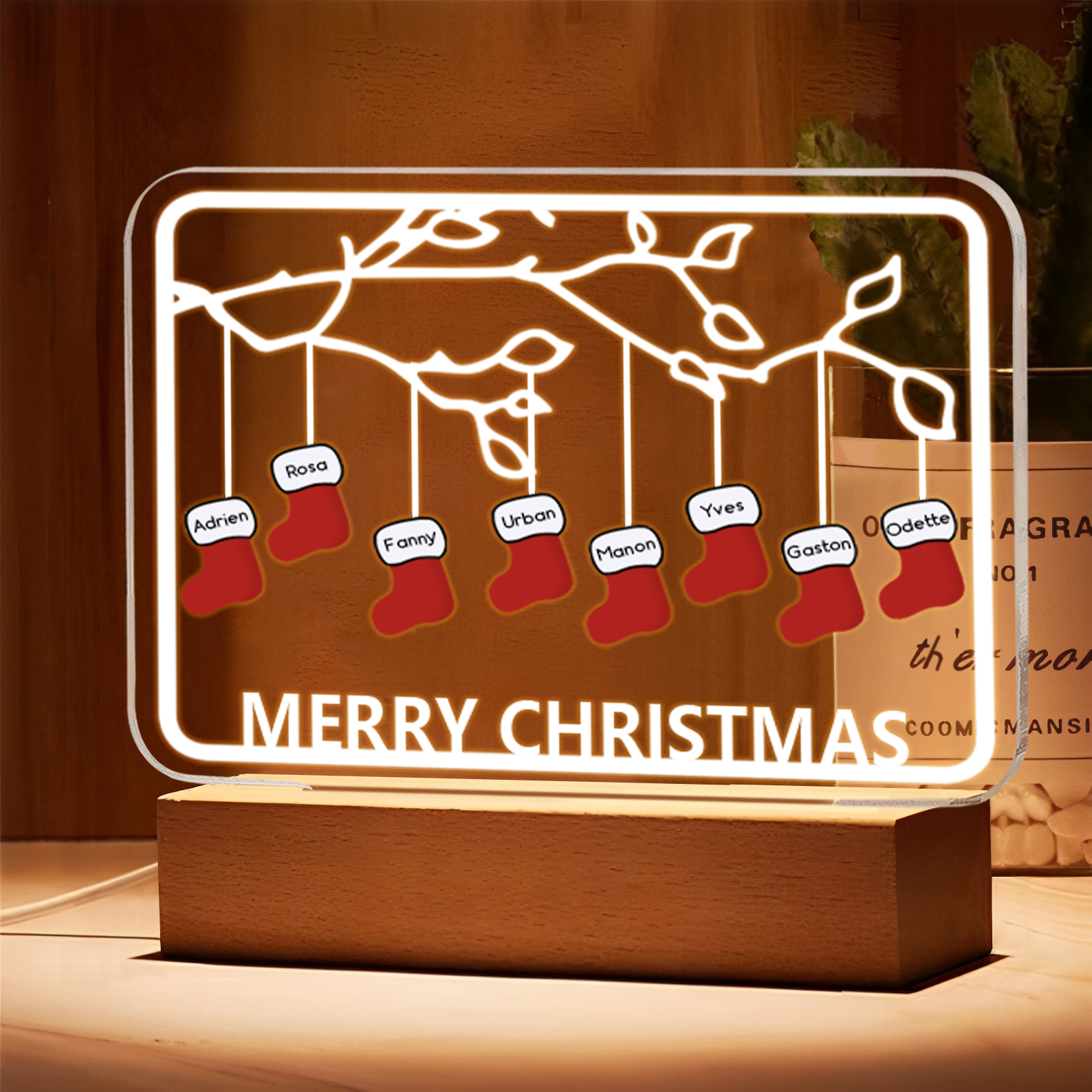 8 Names-Personalized Christmas Family Night Light with Family Member ...