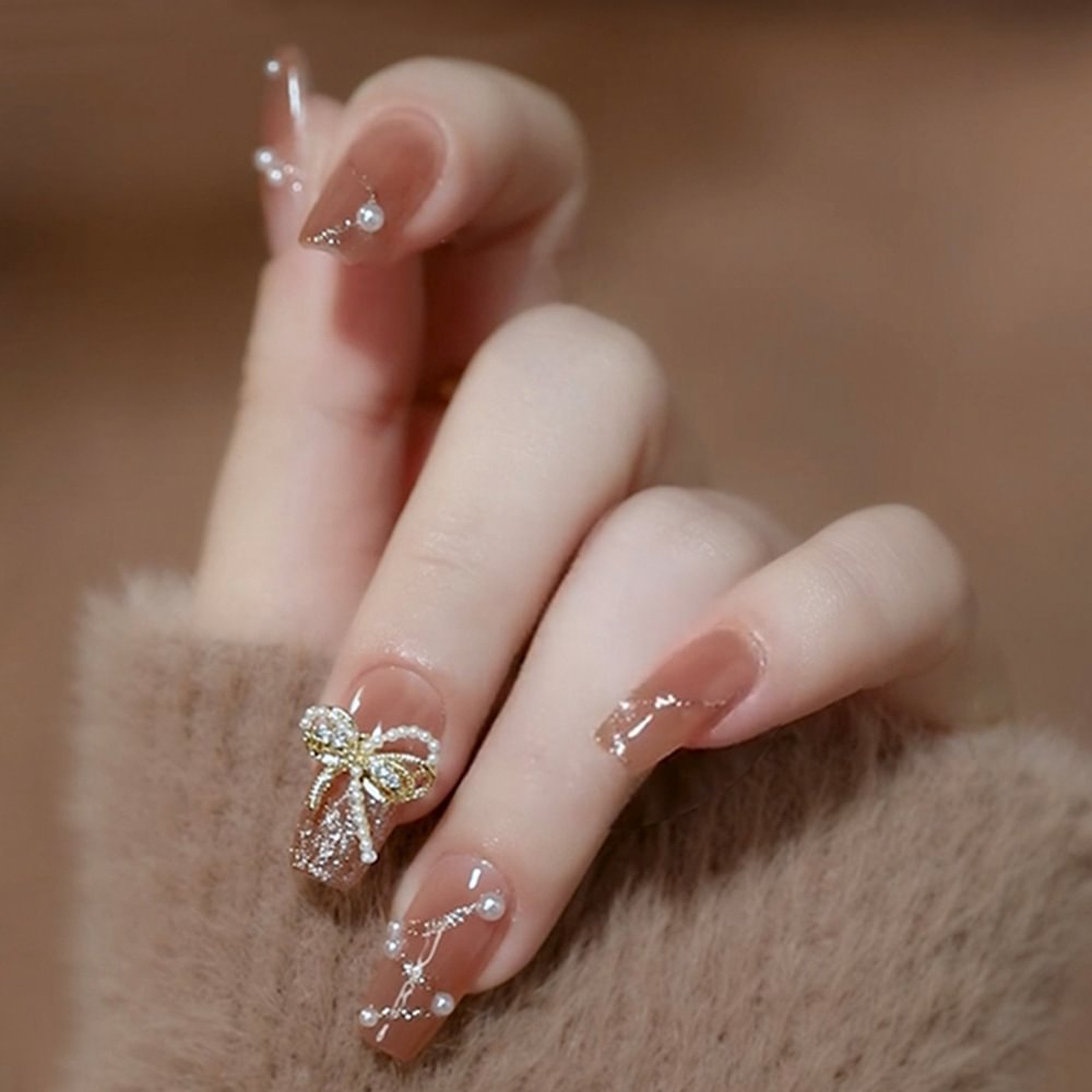Churchf New Styles Gradient Fake Nails Press on Nail Diamond Art Long ...