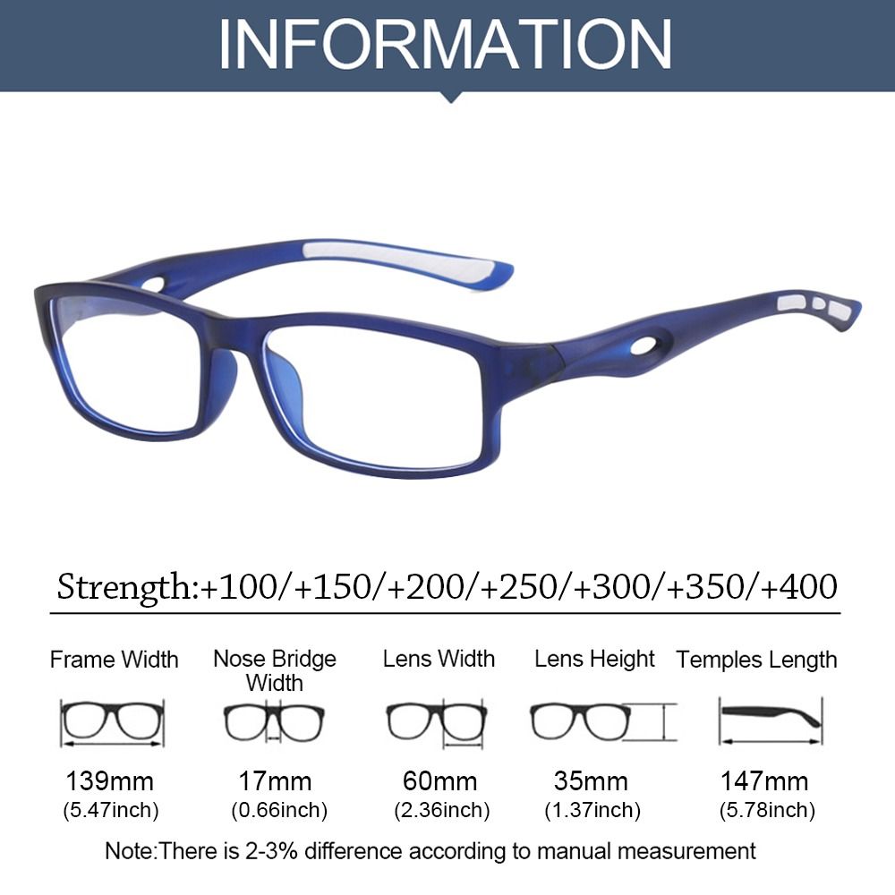 Small Square Frame Ultralight Reading Glasses Anti-Blue Light Sports ...