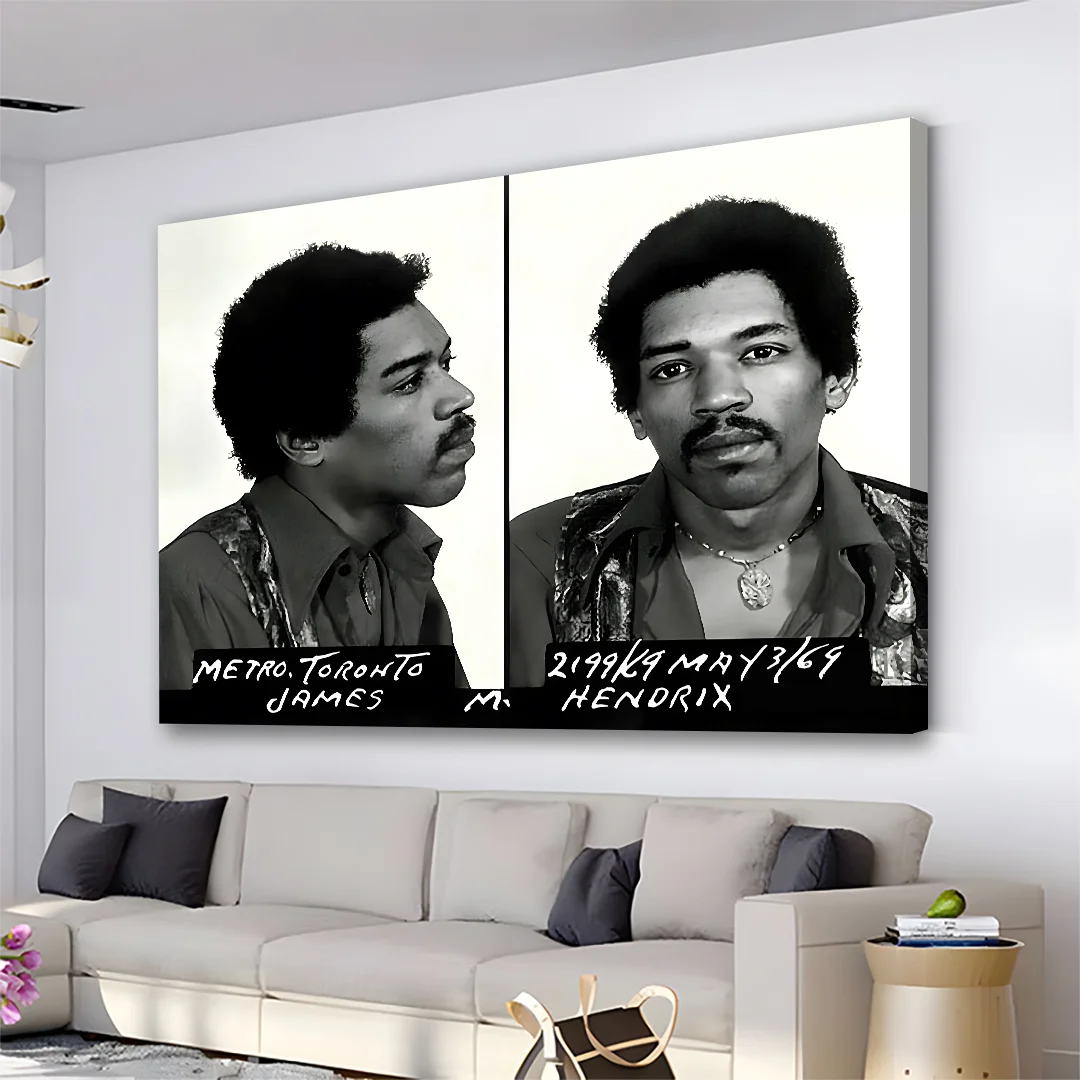 Jimi Hendrix Mugshot Toronto 1969 Canvas Wall Art