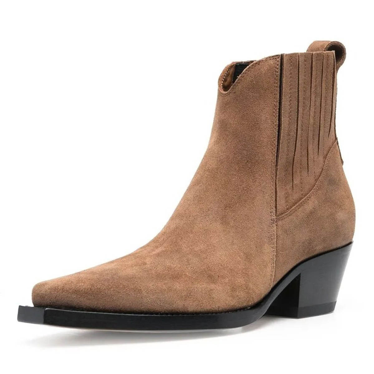 Snip Toe Chunky Heel Chelsea Short Boots for Women in Brown