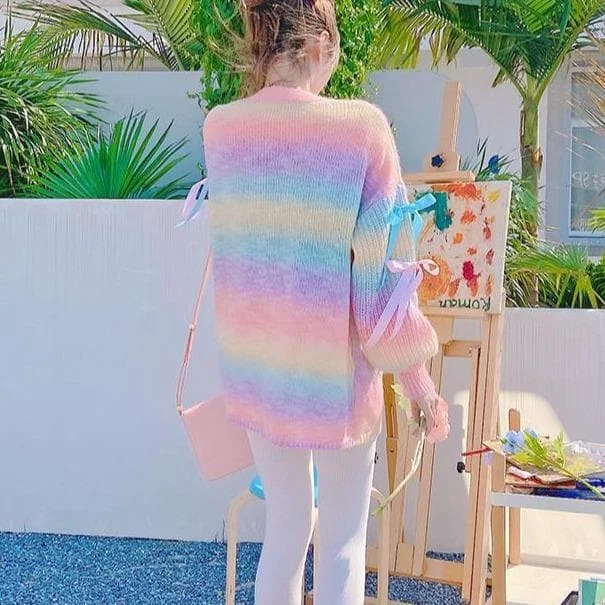 Trendy Fashion Pastel Rainbow Sweater Coat SS1672