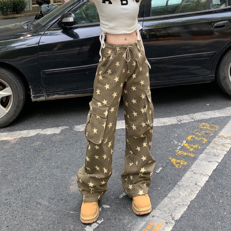 FULL PRINT YELLOW STAR DRAWSTRING PANTS