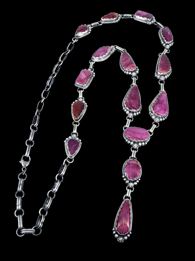 Native American Sterling Silver Spiny Oyster Lariat Y Necklace Native American Sterling Silver Spiny Oyster Lariat Y Necklace