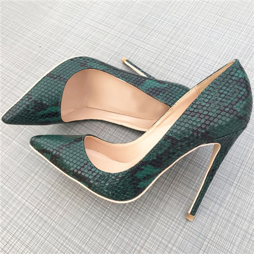 Green Snakeskin Leather Stiletto High Heel Pumps