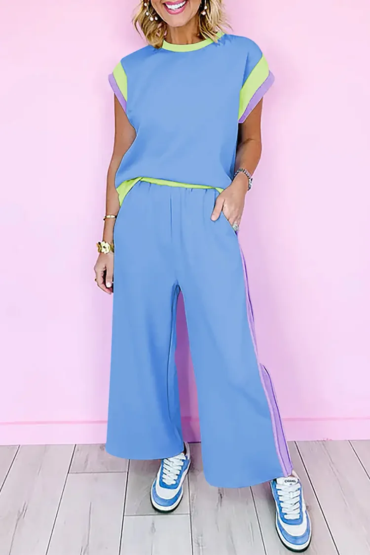 sky blue colorblock two piece