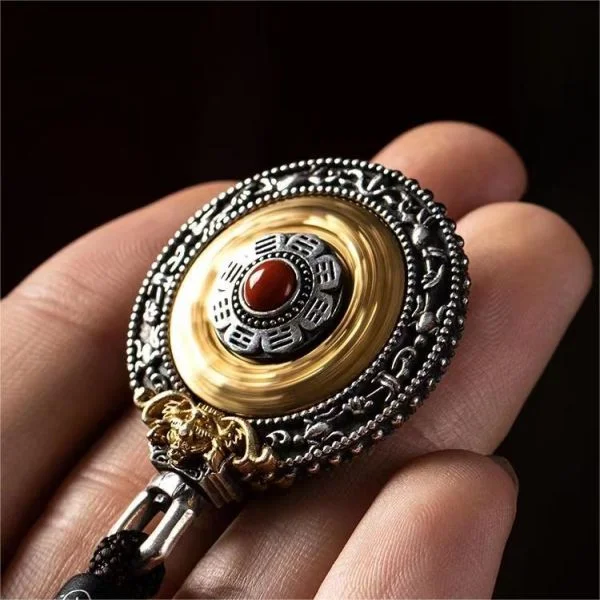 Sterling Silver Nine-gong BaGua Figure Keyring