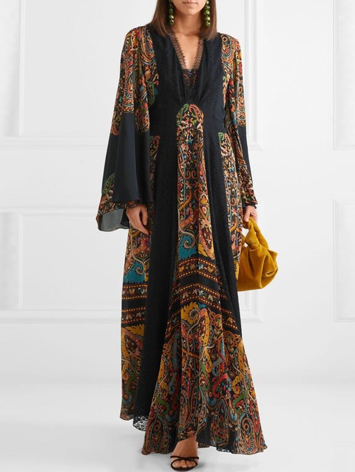 Retro Bohemian Color Block Panel Maxi Dress