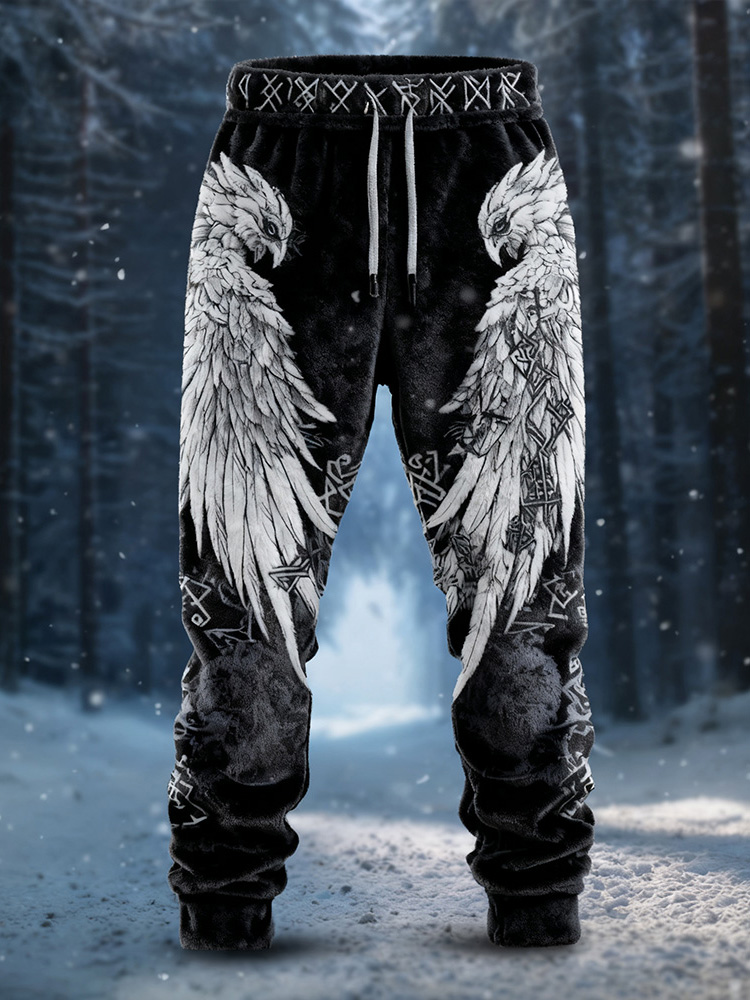 Men's Viking Inspired Eagle Wings Art Cozy Plush Sweatpants