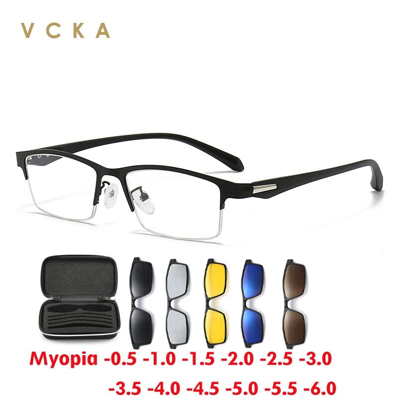 VCKA 6 In1 Half Frame Polarized Myopia Sunglasses Men Women Magnetic ...