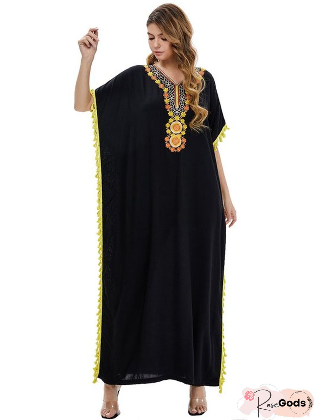Women's Dress Print Large Size Loose Big Pendulum Black Dresses