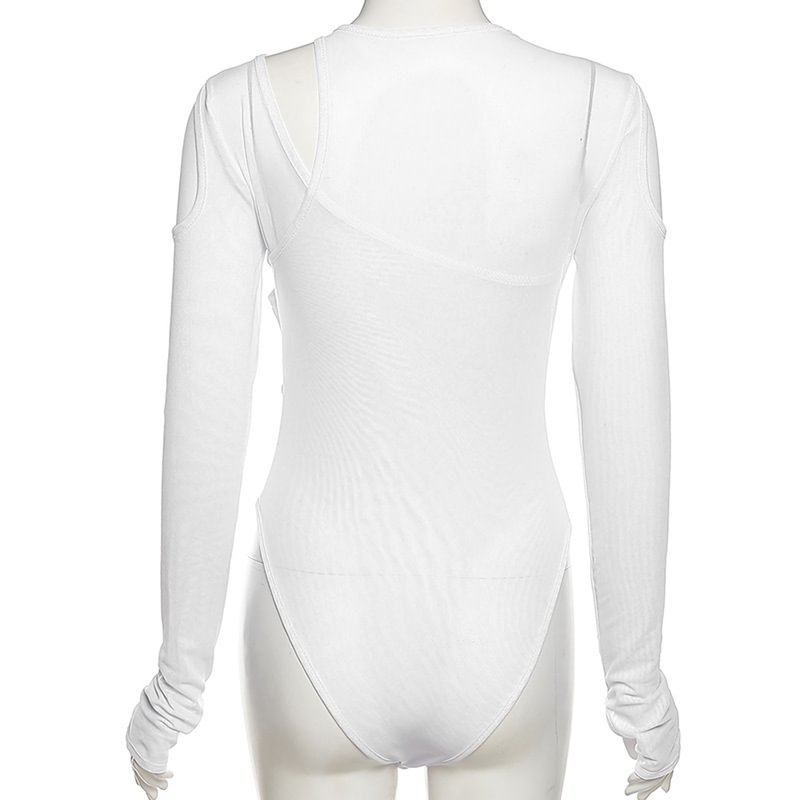 SEXY SHEER PANEL LONG SLEEVE SLIM BODYSUIT