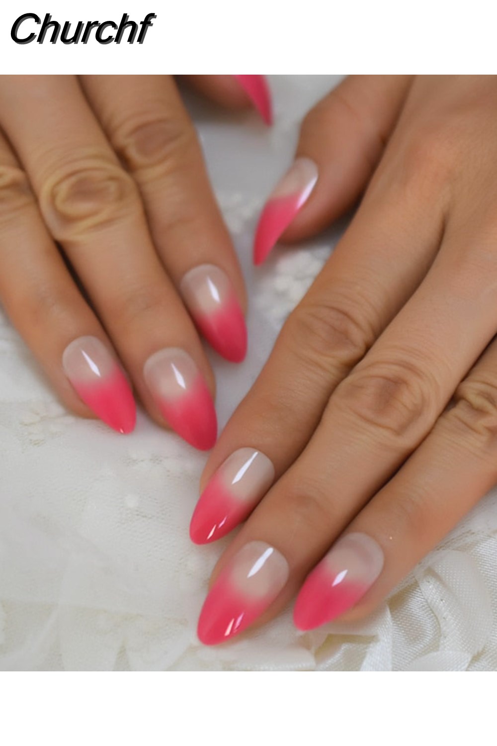 Churchf Acrylic French Nails Short Length Ombre Round French Tips ...