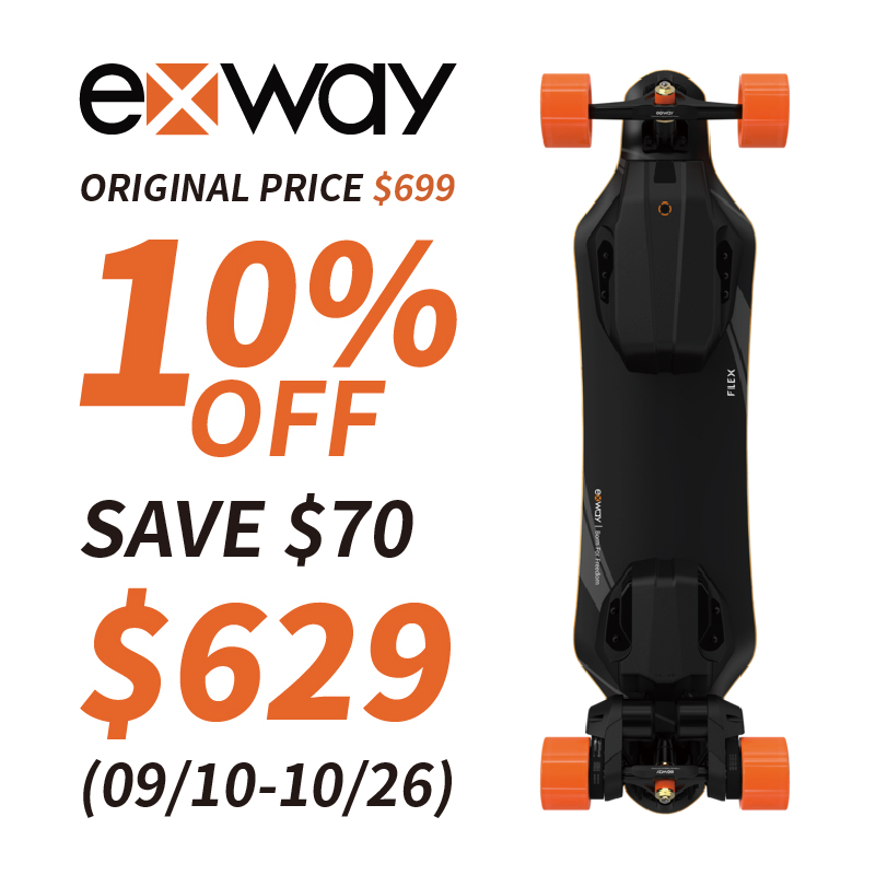 Exway Flex Electric Skateboard Longboard with Split Super Flex Deck ...