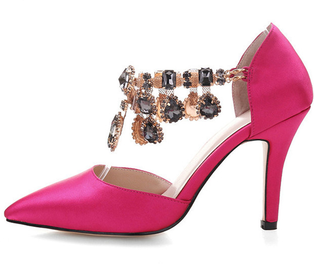 Hot Pink Satin Evening Shoes Jeweled Closed Toe Double D'orsay Pumps Vdcoo