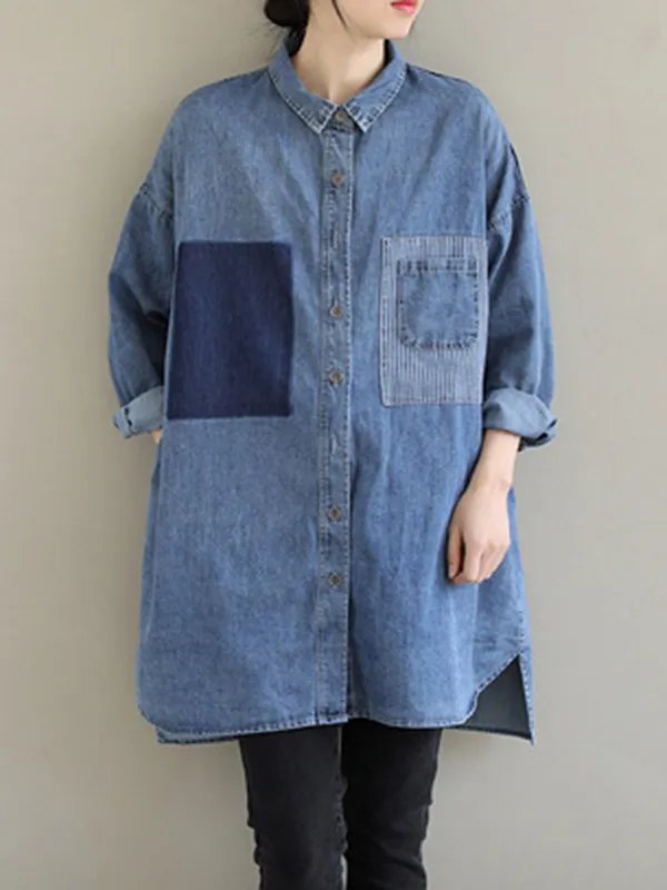 Asymmetric Buttoned Lapel Blouses & Shirts Tops with High-Low Long ...