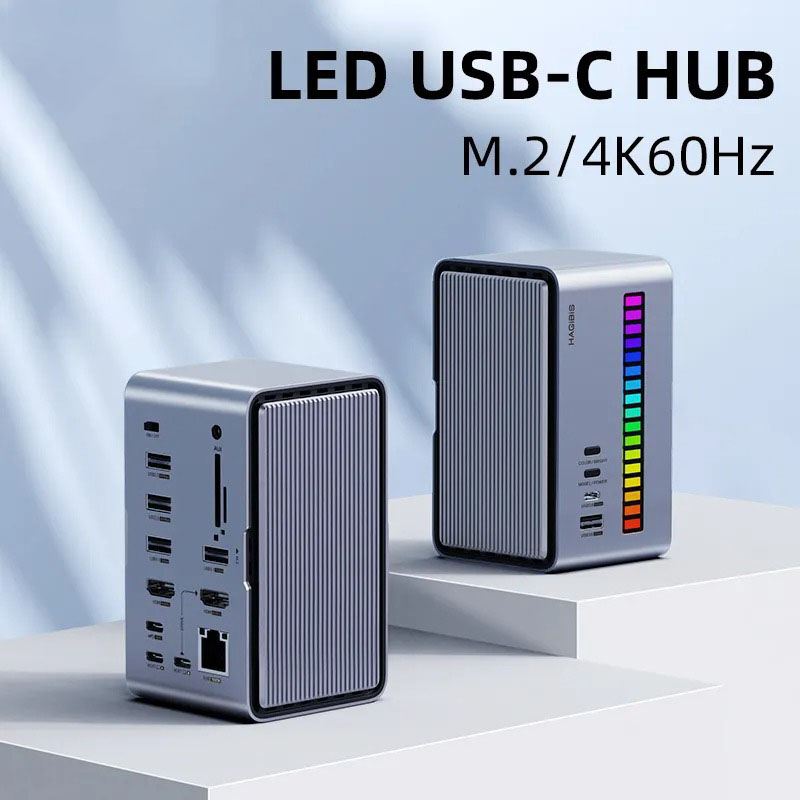Dual USB C Docking Station Triple Monitor, LED Strip Light USB-C Hub ...