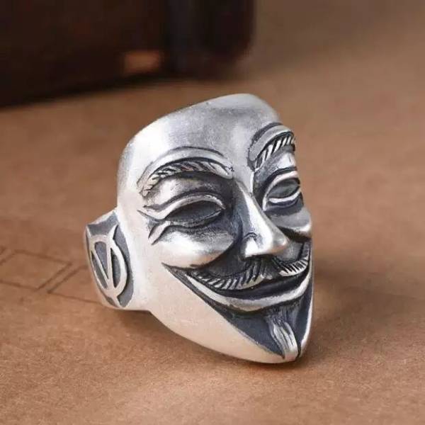 Sterling Silver Stylish Frosted Hacker Mask Ring