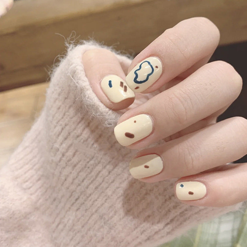 Cute Pudding Doodle Wearable Nails Finished Manicure