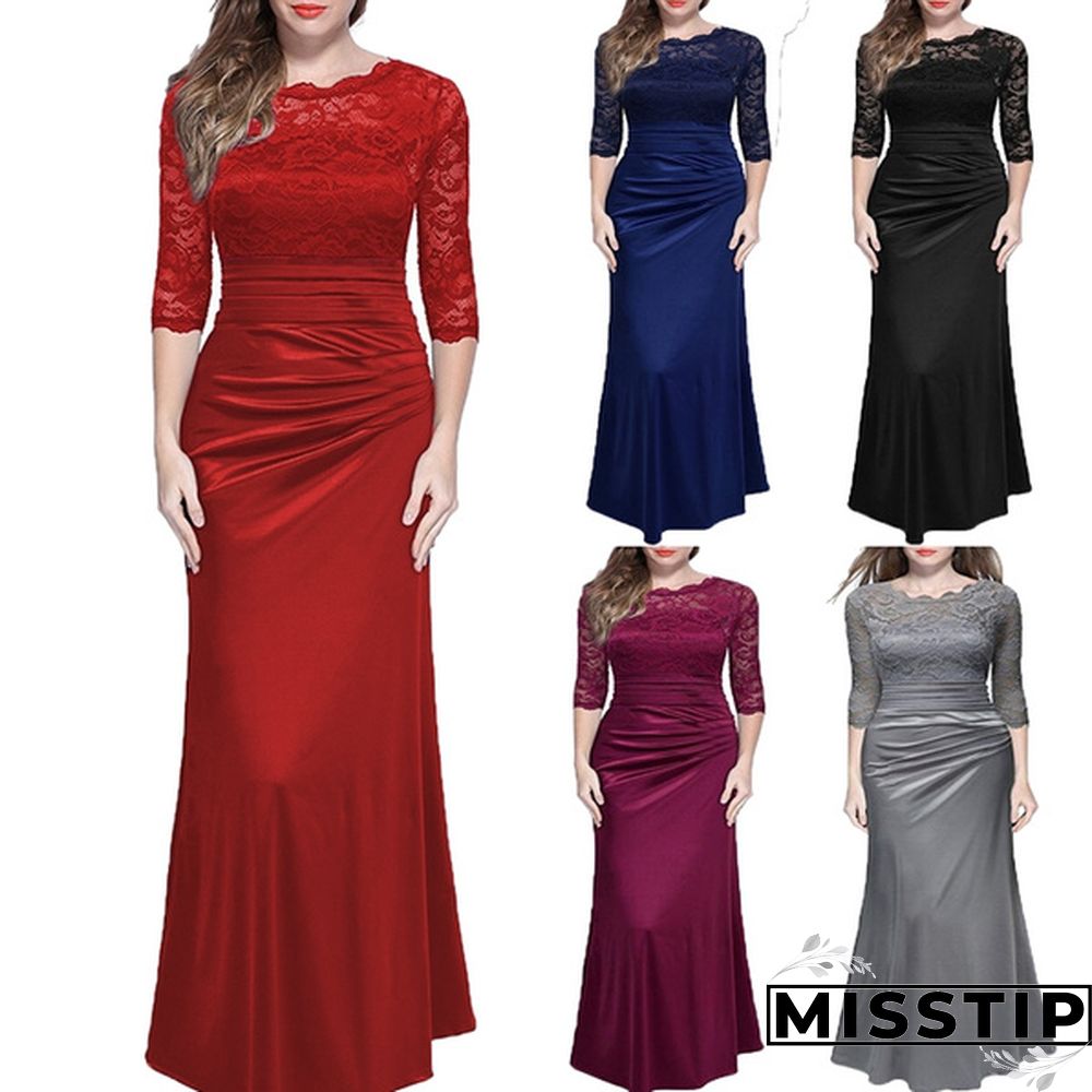 Women's Long Formal Prom Evening Cocktail Bridesmaids Gowns Party Lace ...