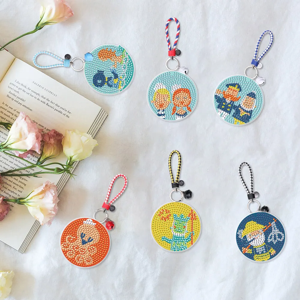 DIY Diamond Painting Leather Cord Keychain | Cartoon | 6 Piece Set